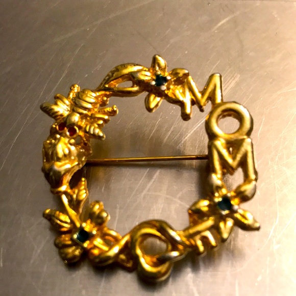 Jewelry | 515 Mom Brooch Gold Tone With Red And Green Ones In Gold Box | Poshmark